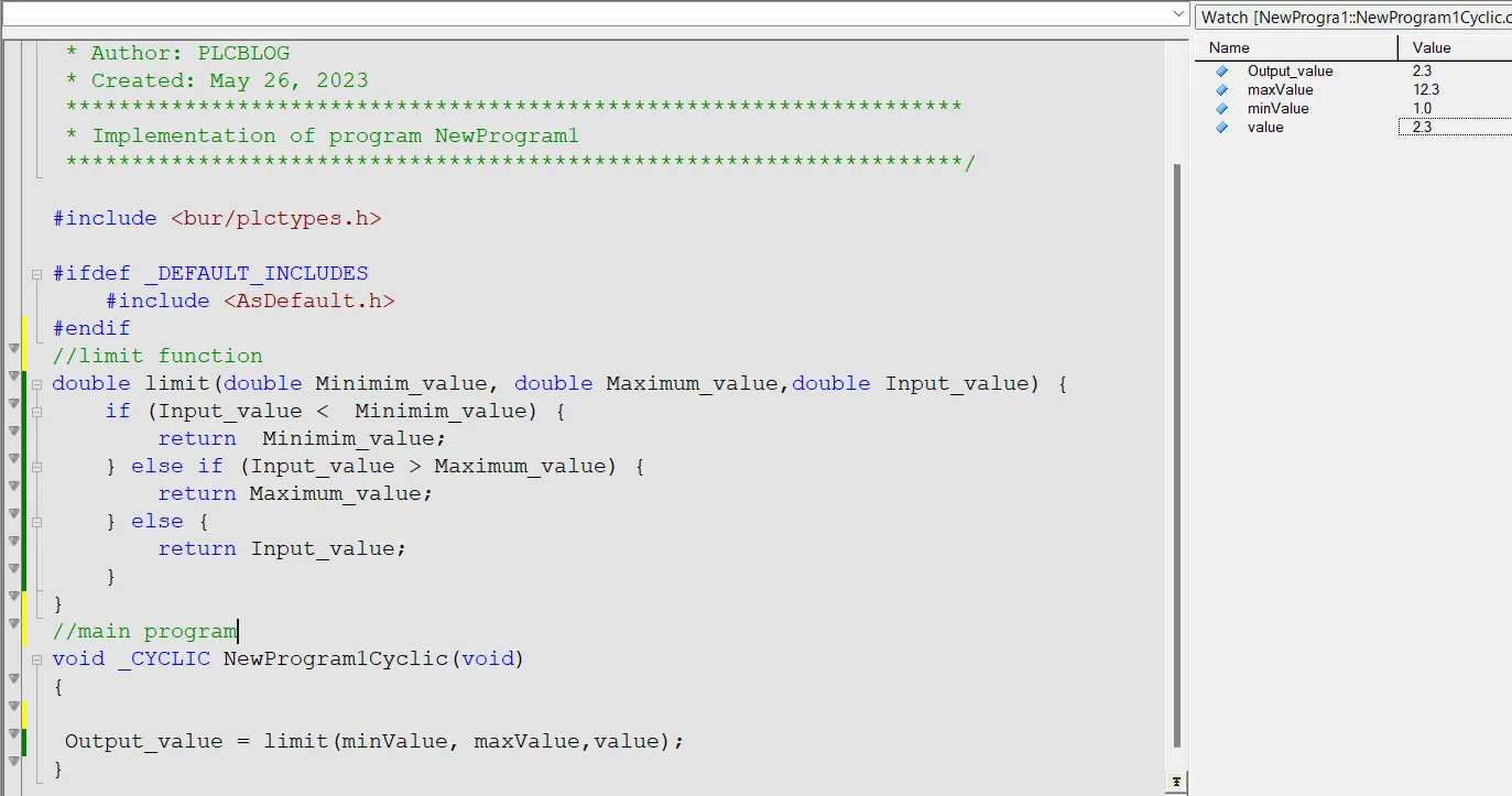 B&R Automation Studio LIMIT Instruction Example in C Programming | Min Max Clamp Function